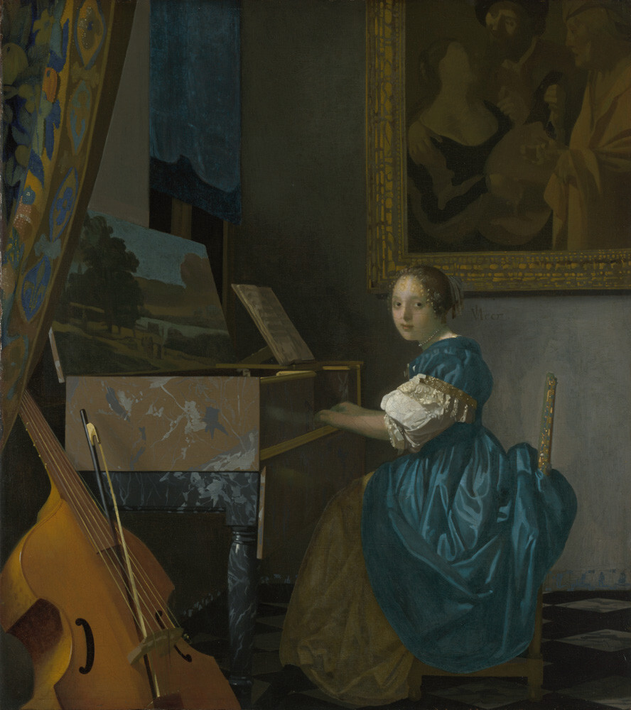 A Young Woman seated at a Virginal Art Print by Johannes Vermeer | King ...