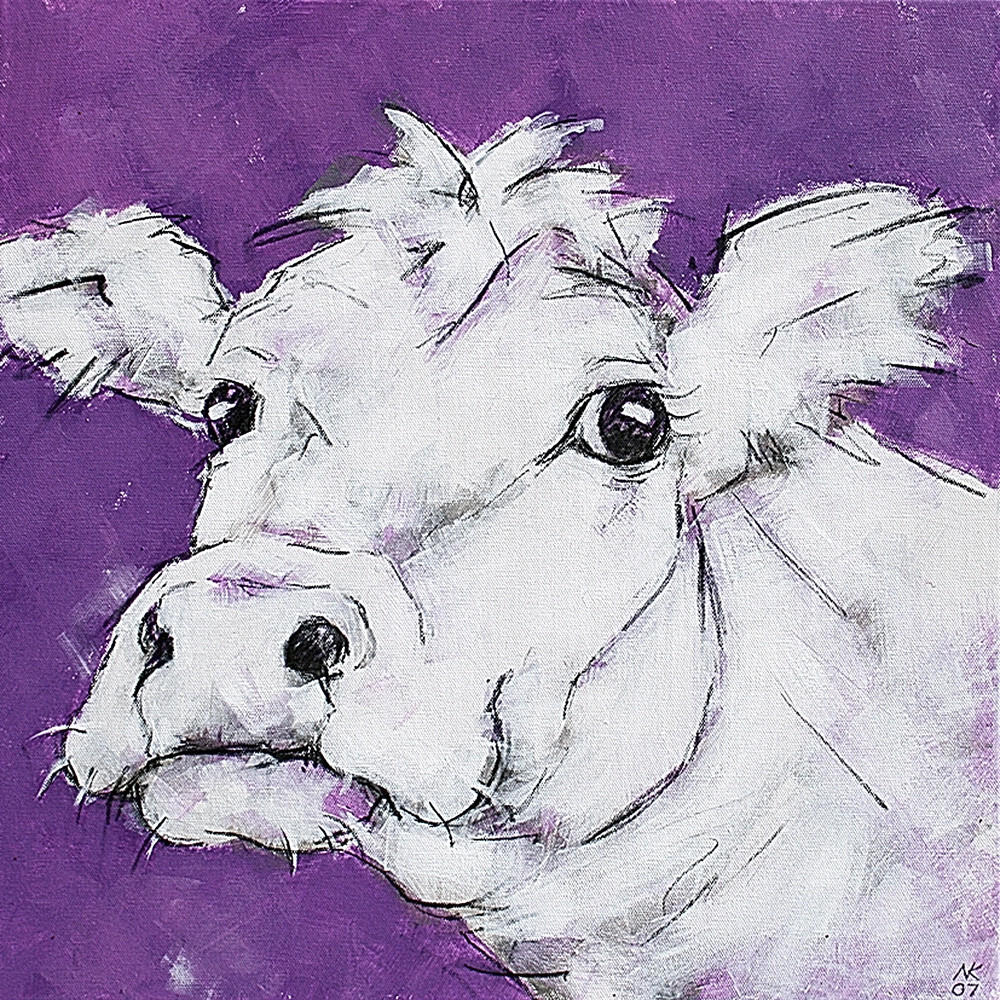 Cow on Purple 2 Art Print by Nicola King | King & McGaw