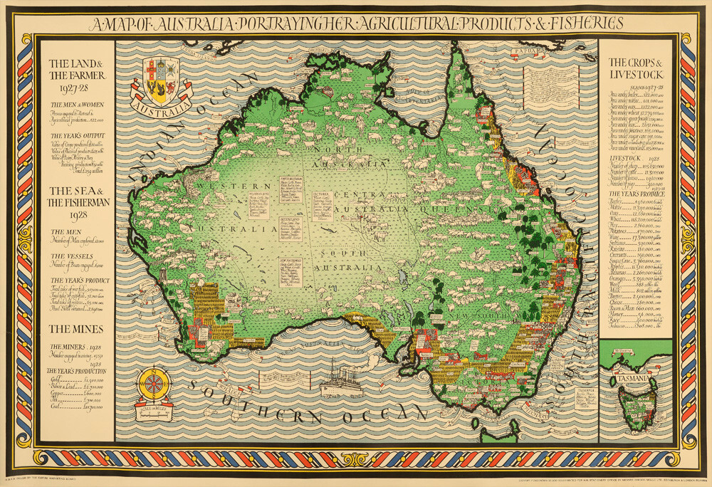 Empire Marketing Board, Map of Australia Art Print by Macdonald Gill ...