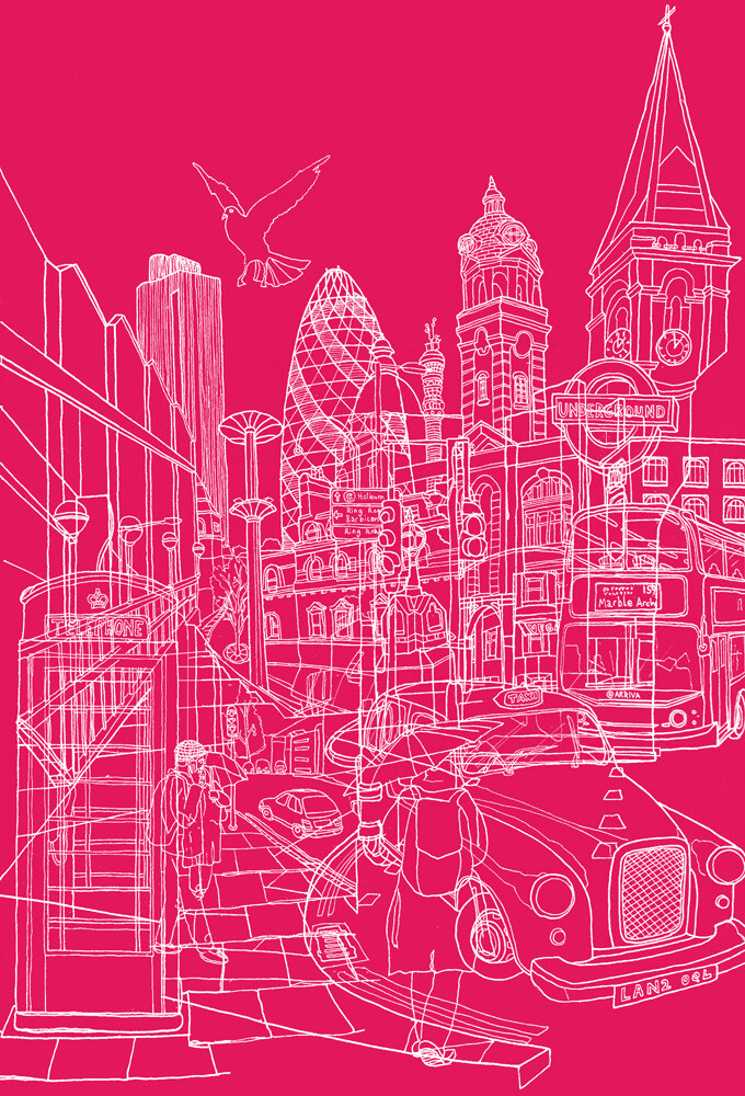 London - Pink Art Print by David Bushell | King & McGaw