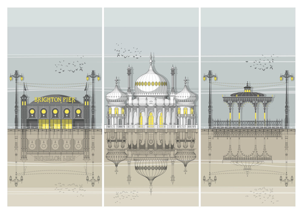 Brighton Landmarks Triptych Art Print by Linescapes | King & McGaw
