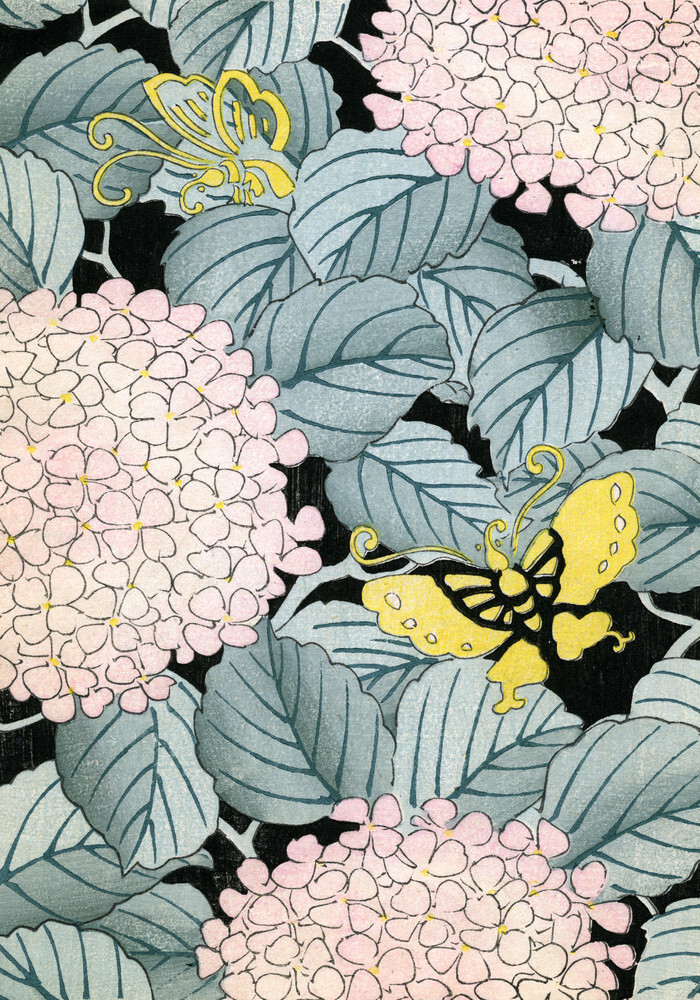 Hydrangeas and Butterflies, 1882 Art Print by Japanese School (19th ...