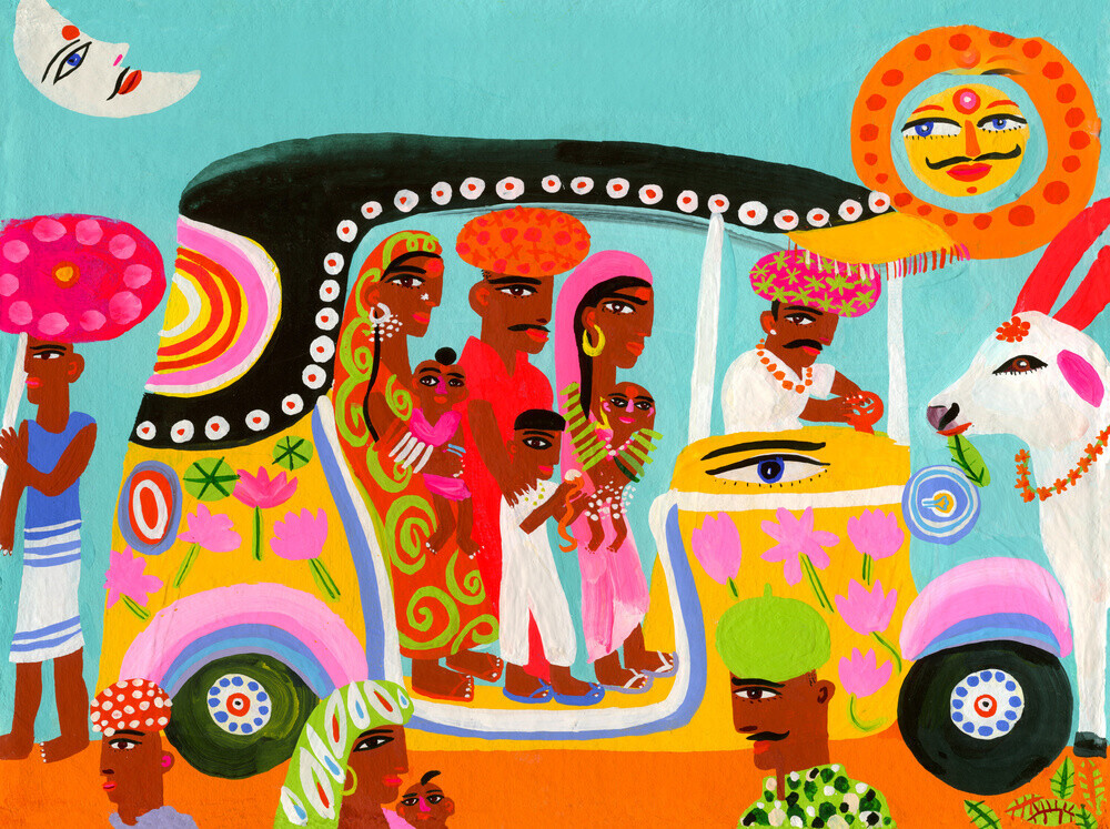Family rickshaw Art Print by Christopher Corr | King & McGaw